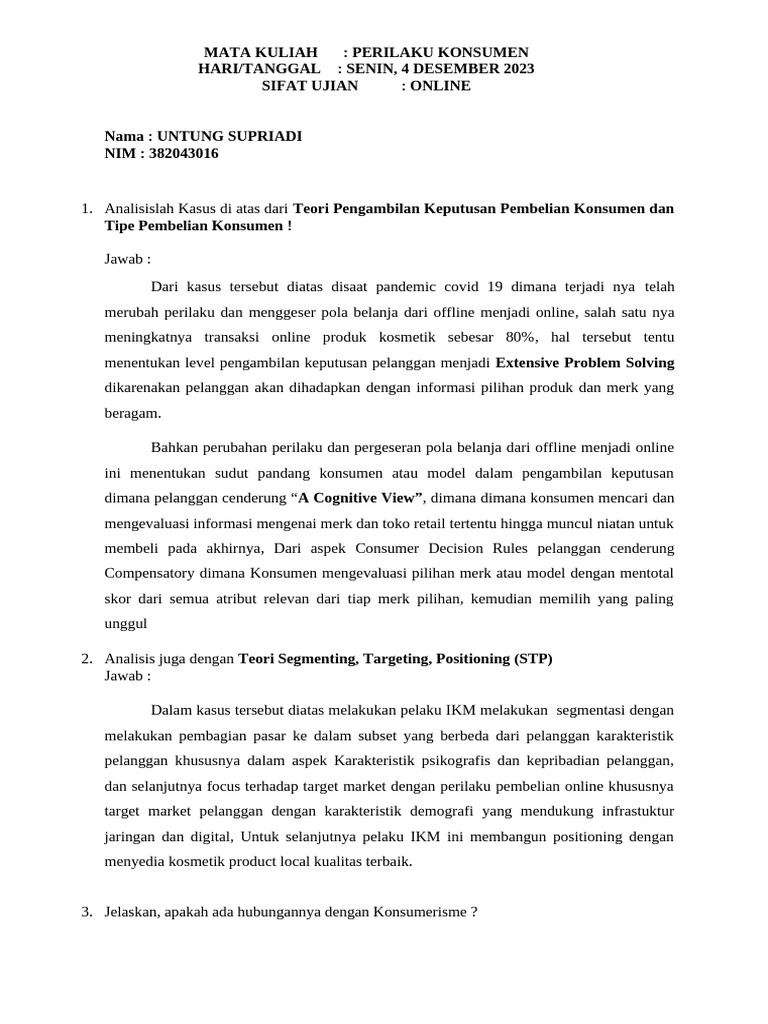 Untung Supriadi Uts Perilaku Konsumen | PDF