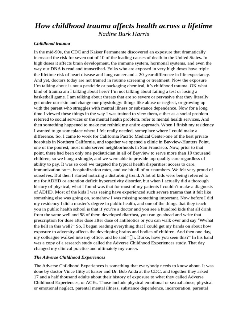 How Childhood Trauma Affects Health Across A Lifetime (Nadine Burk ...