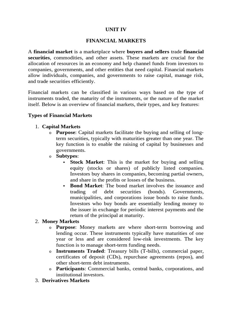 Overview of Financial Markets Types | PDF | Financial Markets | United ...