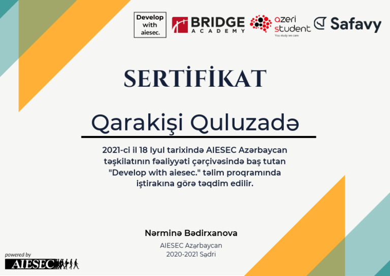 Develop With Aiesec. Certificate [MAKE a COPY] | PDF