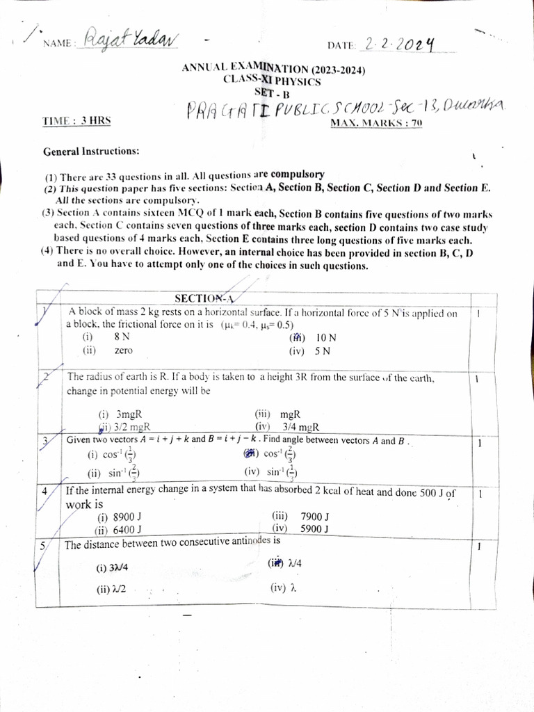 Pragati Public School Dwarka Final Annual Exam | PDF | Thermal Expansion | Mechanical Engineering