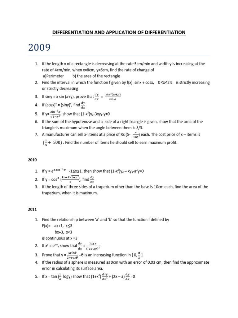 Differentiation and Application of Differentiation | PDF | Area ...