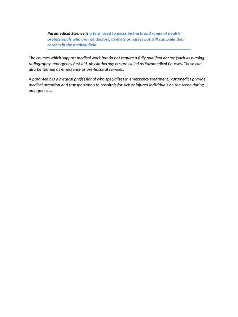 Paramedical Science Is | PDF