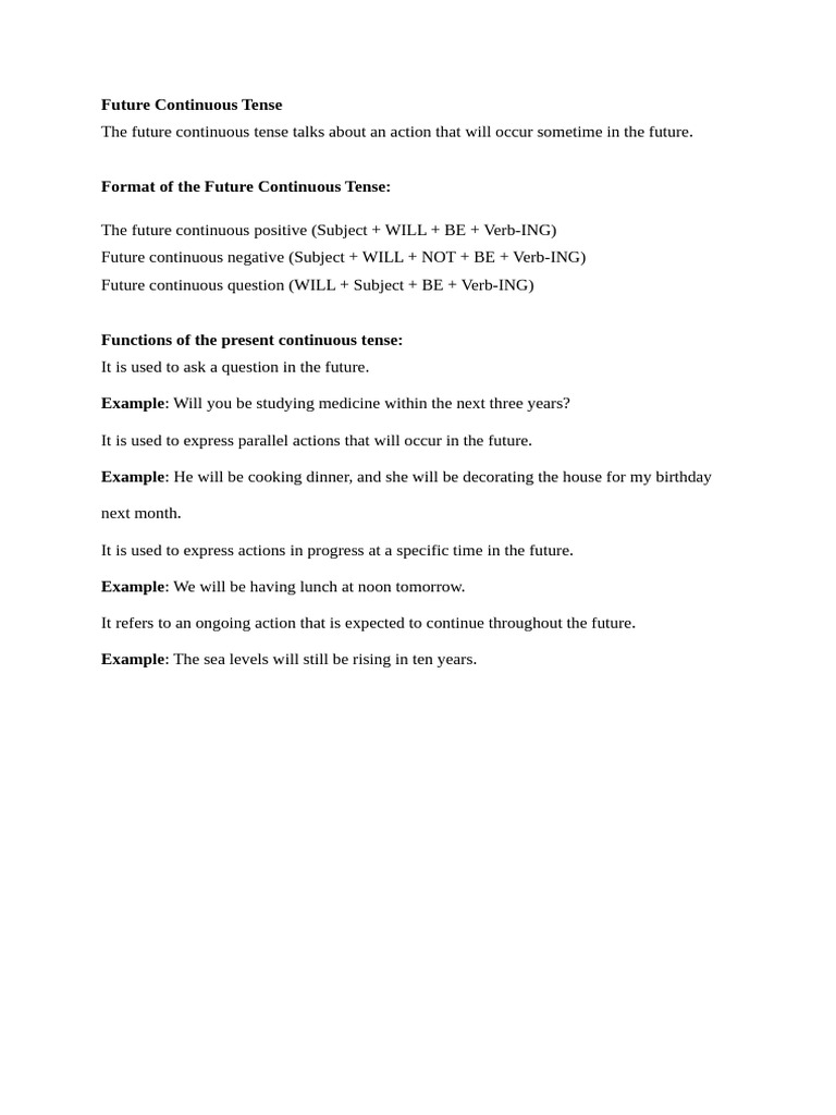 Future Continuous Tense Notes | PDF