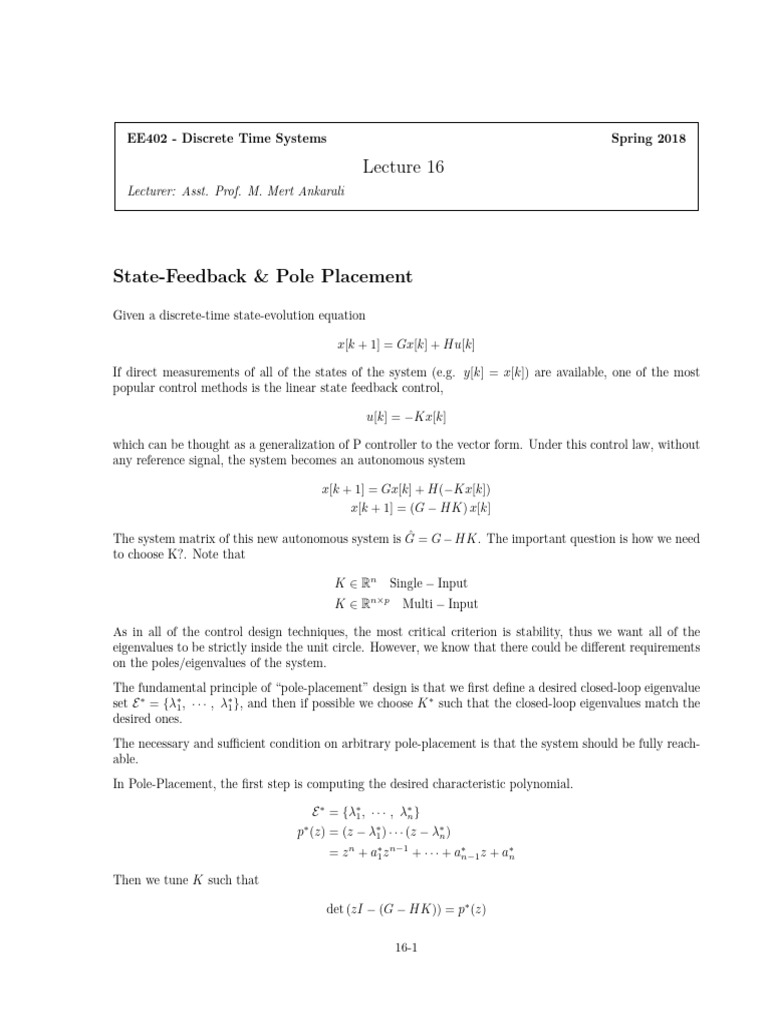 EE402_Lecture_16 | PDF | Eigenvalues And Eigenvectors | Control Theory