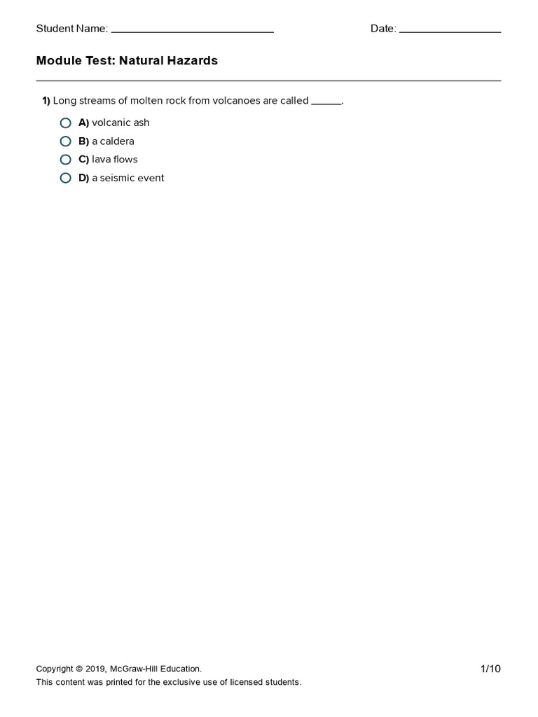Module Test - Natural Hazards | PDF | Volcano | Earthquakes