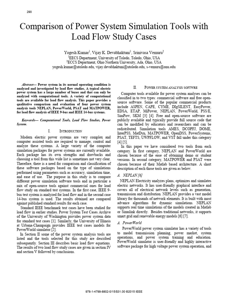 Comparison of Power System Simulation Tools With Load Flow Study Cases | PDF | Power (Physics ...