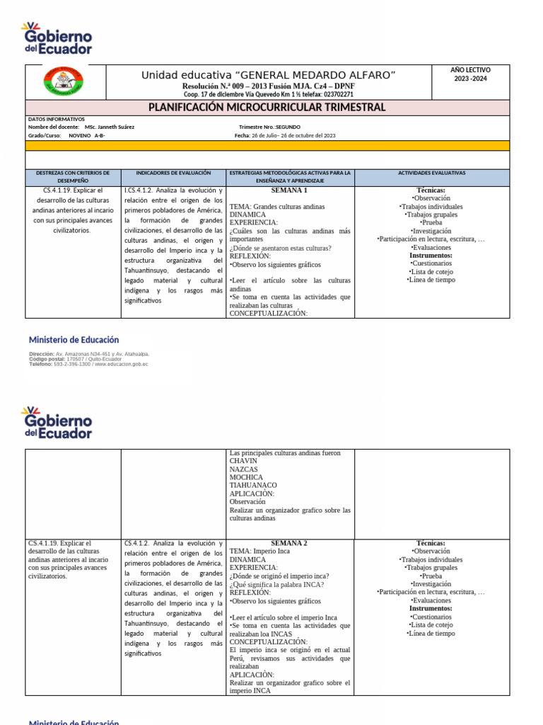 planificación microcurricular segundo trimestre NOVENOAÑO ESTUDIOS ... planificación microcurricular segundo trimestre NOVENOAÑO ESTUDIOS ...
