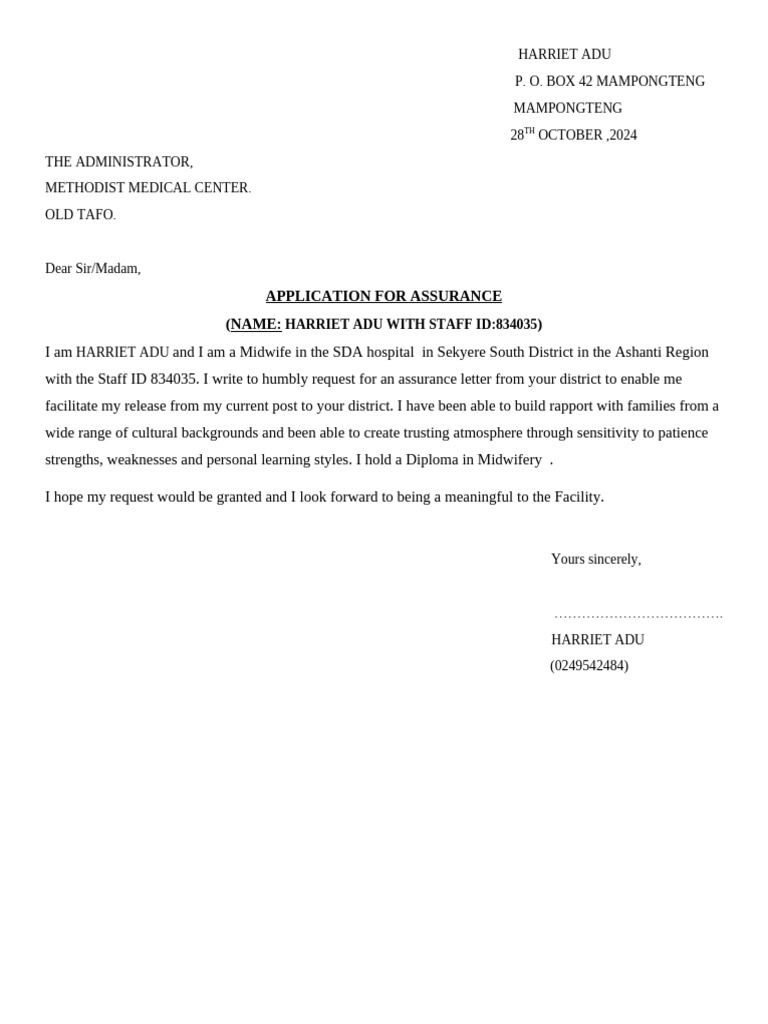 Assurance Letter Sample | PDF