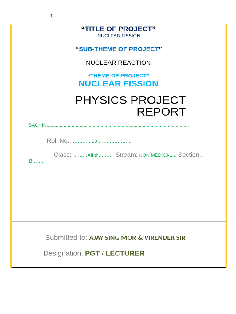 ProjectReport ProjectileMotion 2023-24 | PDF | Nuclear Fission | Neutron