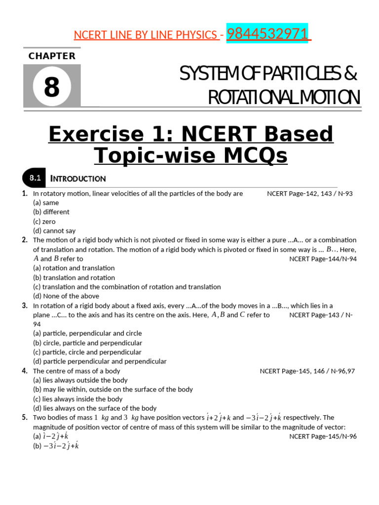 System of particles & Rotational Motion | PDF | Rotation Around A Fixed Axis | Torque