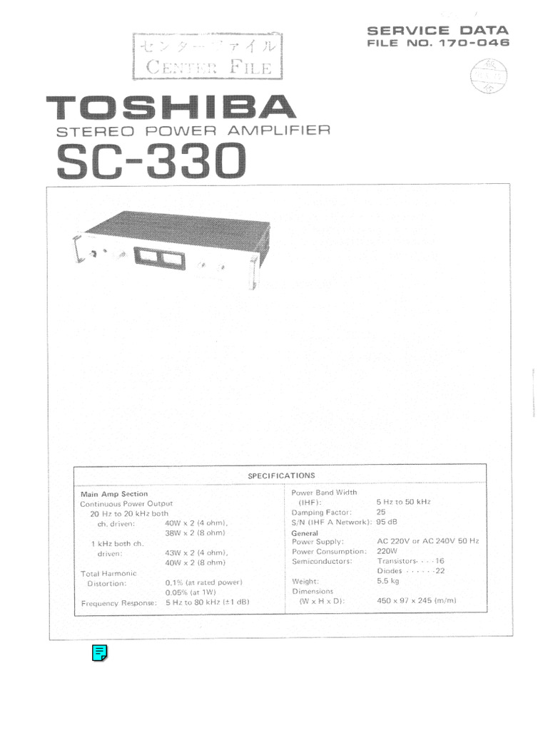 Toshiba sc-330 Stereo Power Amplifier | PDF