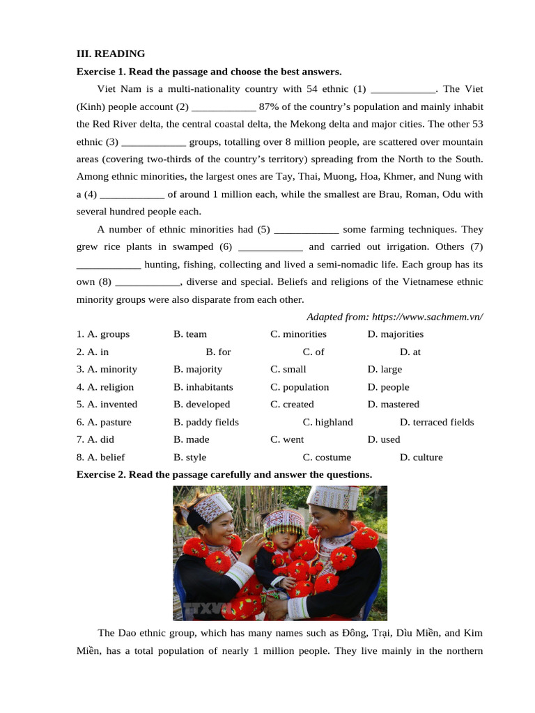 Iii. Reading Exercise 1. Read The Passage and Choose The Best Answers ...