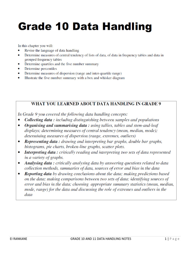 Grade 10-11 Data Handling Notes | PDF