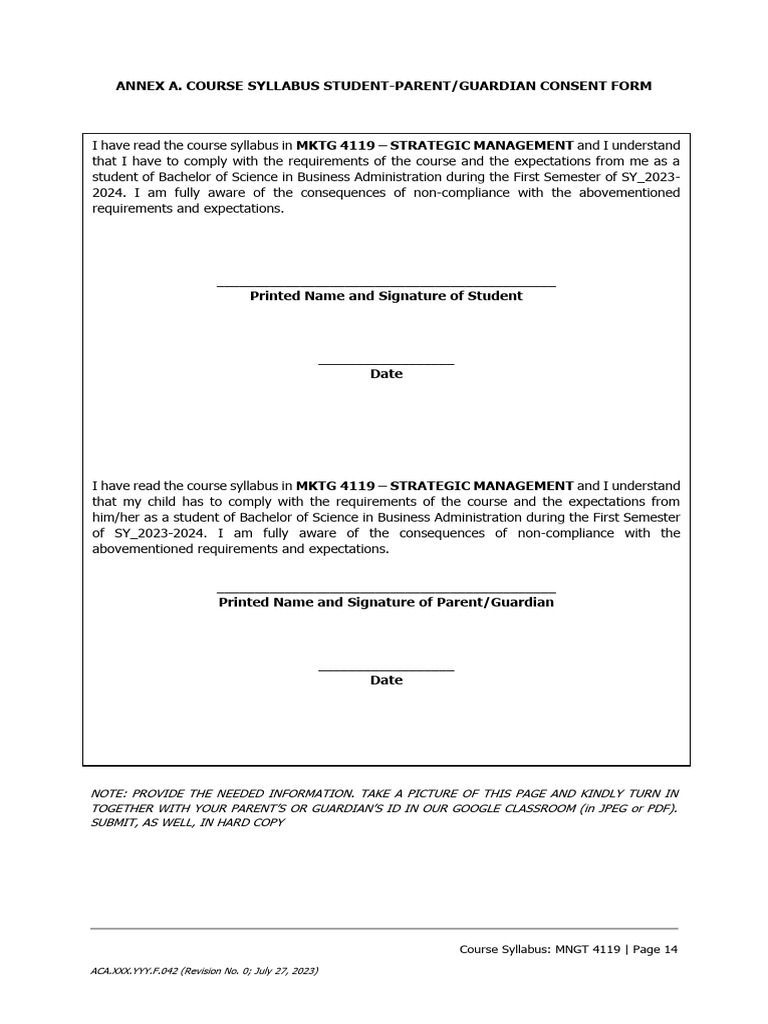 MNGT 4119 - Course Acceptance Sheet | PDF