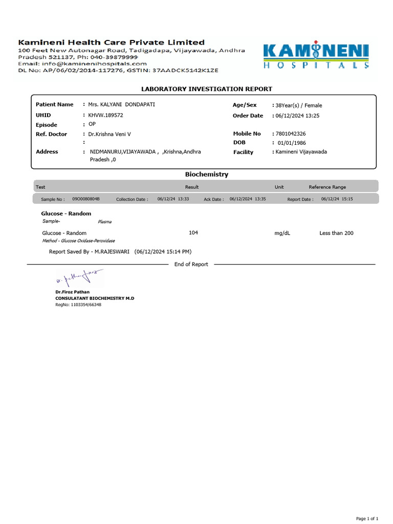 Laboratory Report for Mrs. Kalyani Dondapati | PDF | Endocrine System ...