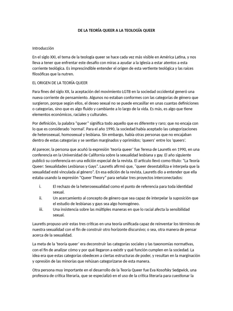 De La Teoría Queer A La Teología Queer | PDF | Queer | Estudios LGBTQIA+