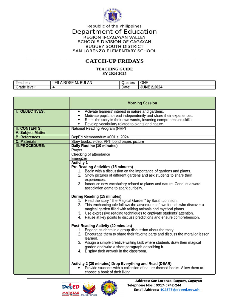 Catch-Up Fridays DLL W1 | PDF | Reading Comprehension | Behavior Modification