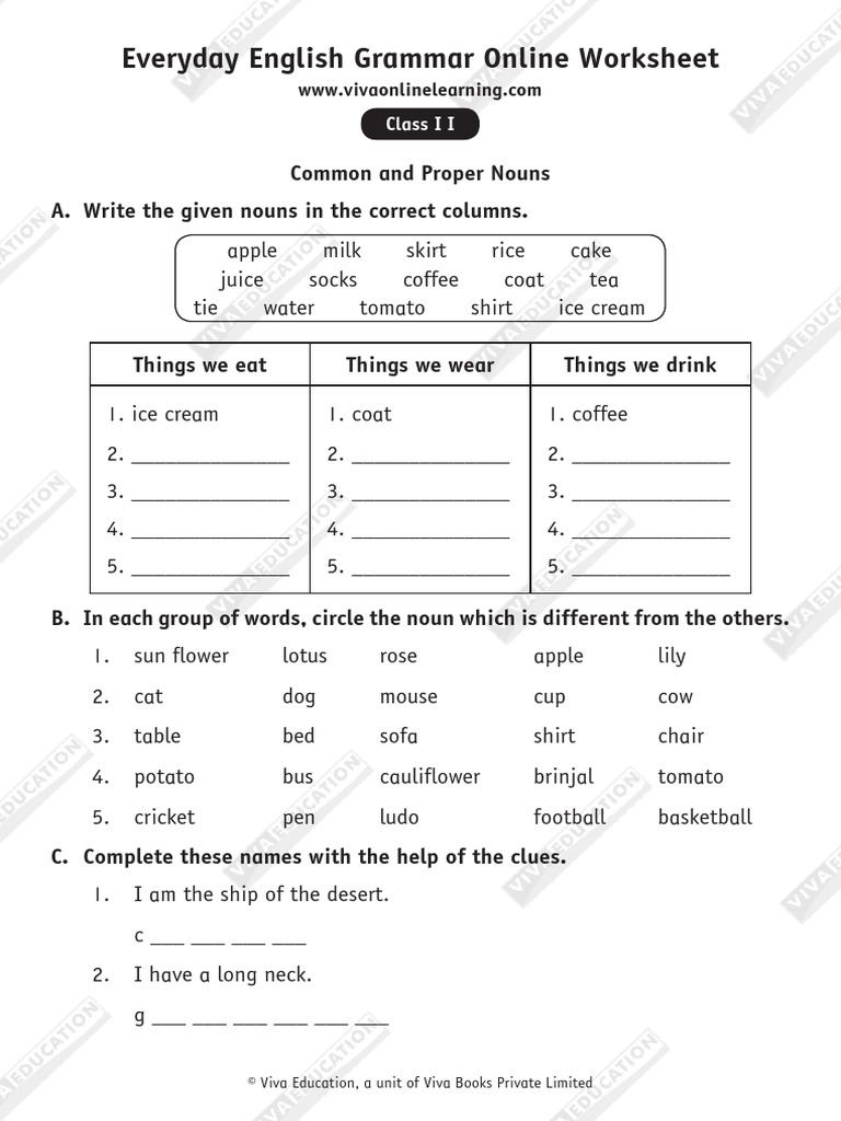 Class 2 English Grammar Worksheet | PDF | Grammatical Gender ...