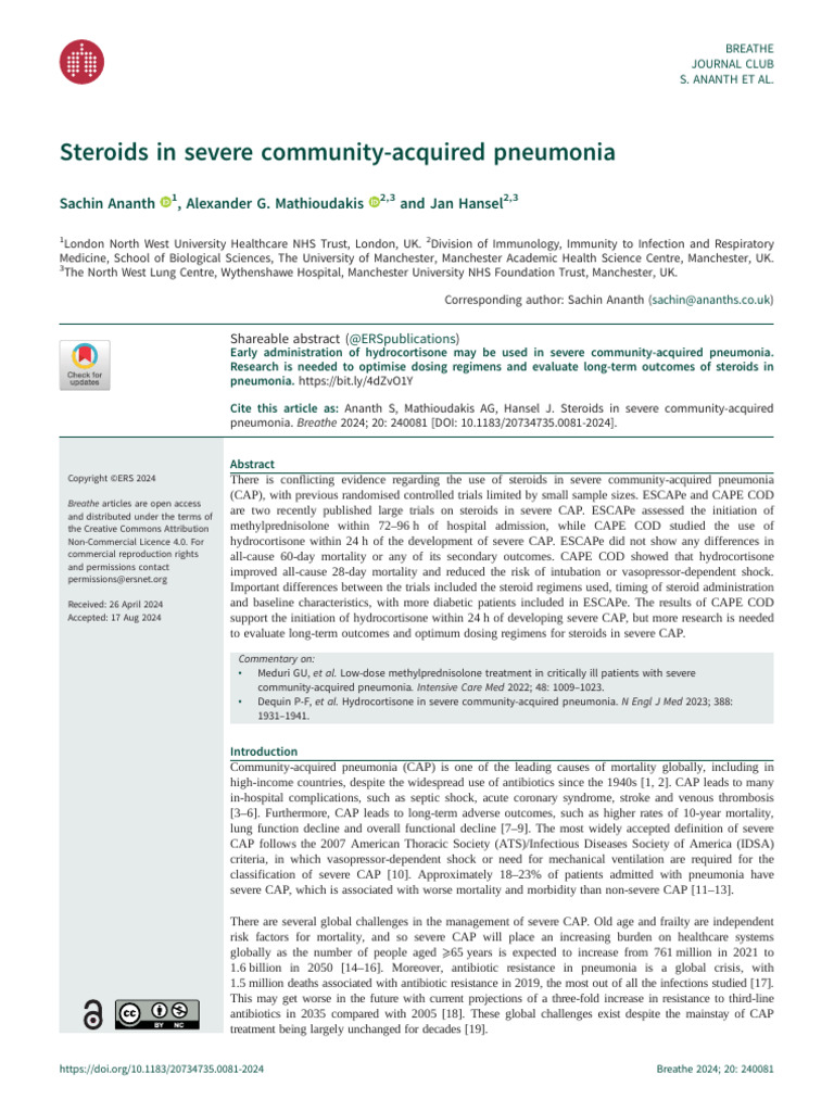 Steroids in Severe Community-Acquired Pneumonia 2024 | PDF ...