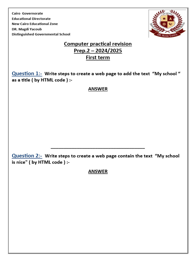 Practical Revision For Prep.2 Ques | PDF