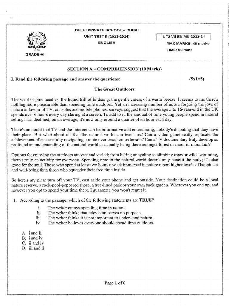 2023 24 ut2 gr7 english (1) | PDF