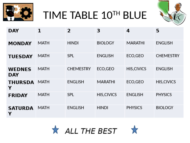 Time Table 10th Blue | PDF