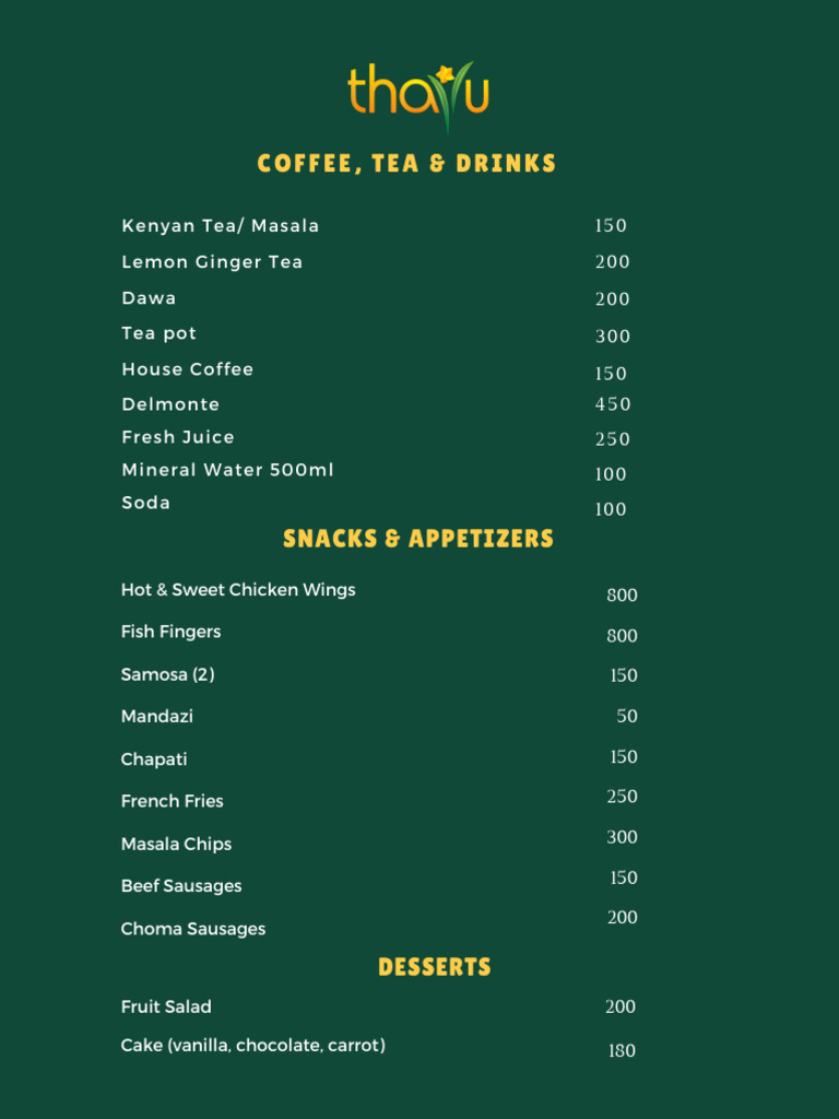 Thayu Farm Restaurant Menu 2023 | PDF | Sausage | Drink