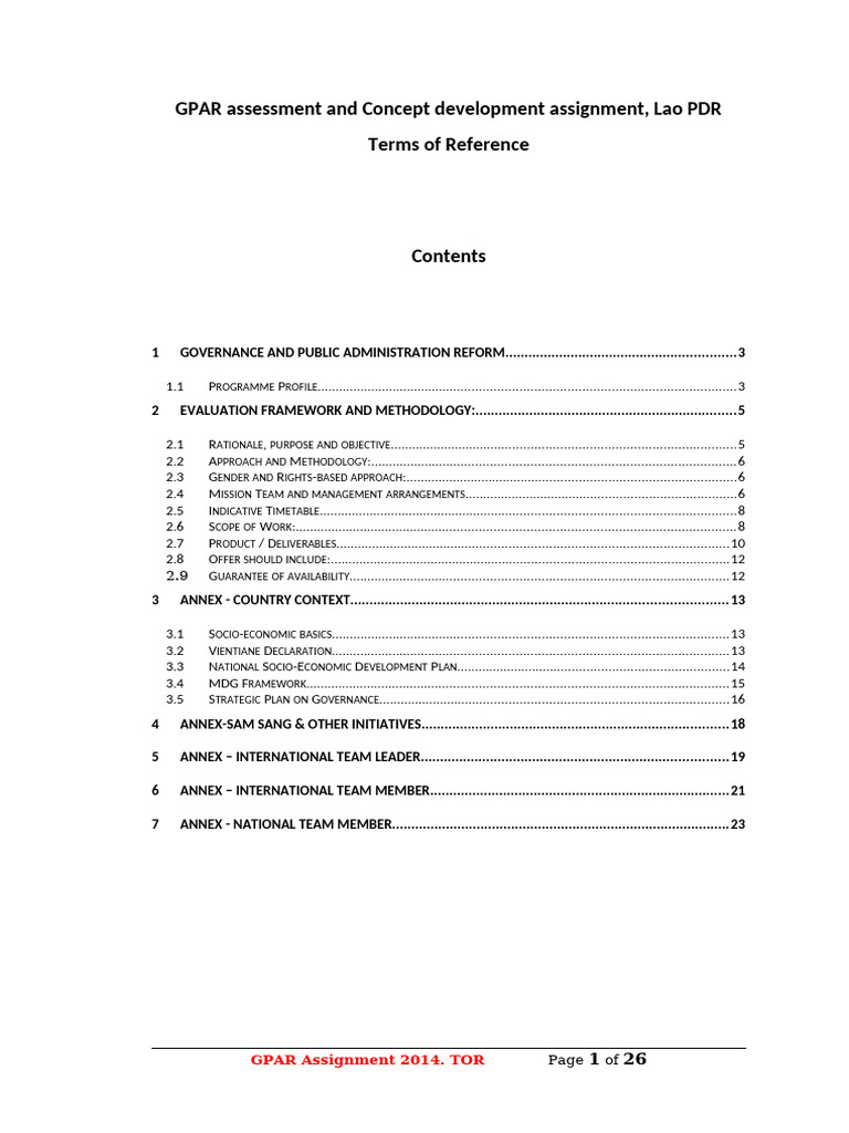 GPAR ASSESSMENT TORs | PDF | Millennium Development Goals | Governance