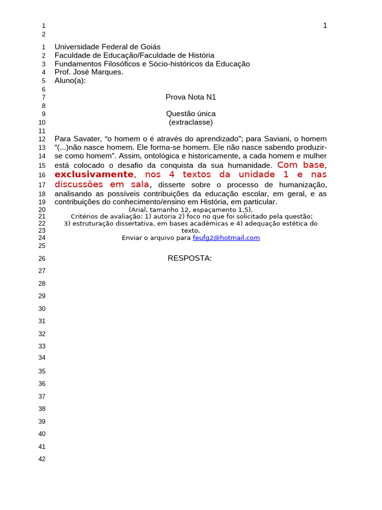 PROVA Oficial N1 HISTÓRIA MATUTINO | PDF