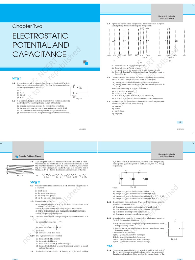 Electrostatic Potential and Capacitance | PDF | Capacitor | Capacitance
