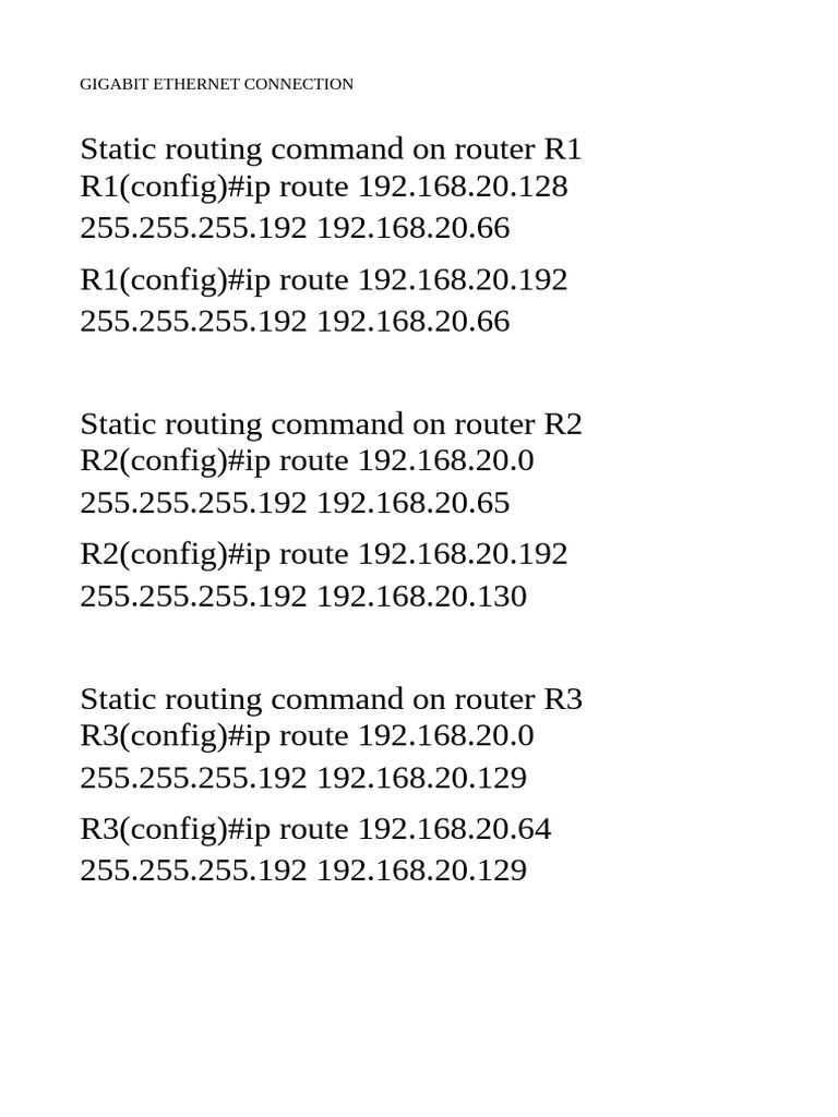 Subnetted Static Routing | PDF