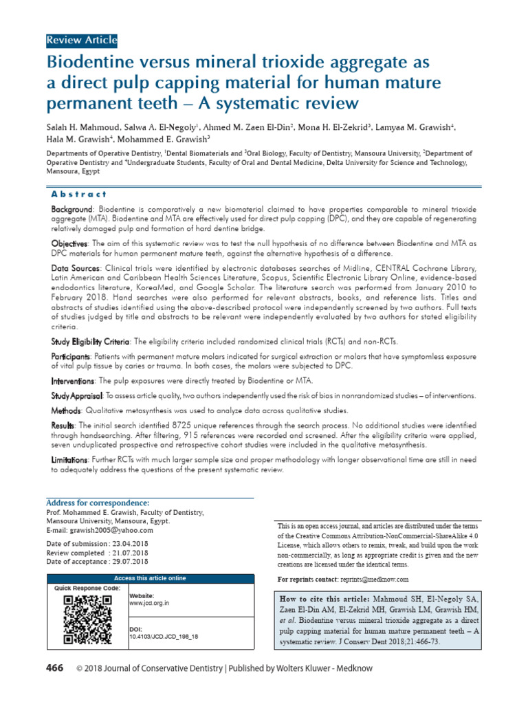 Biodentine Versus Mineral Trioxide Aggregate As A.3 | PDF