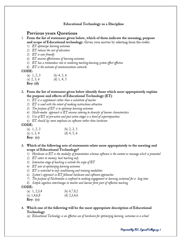 Sample Question 1 Educational Technology | PDF | Educational Technology ...
