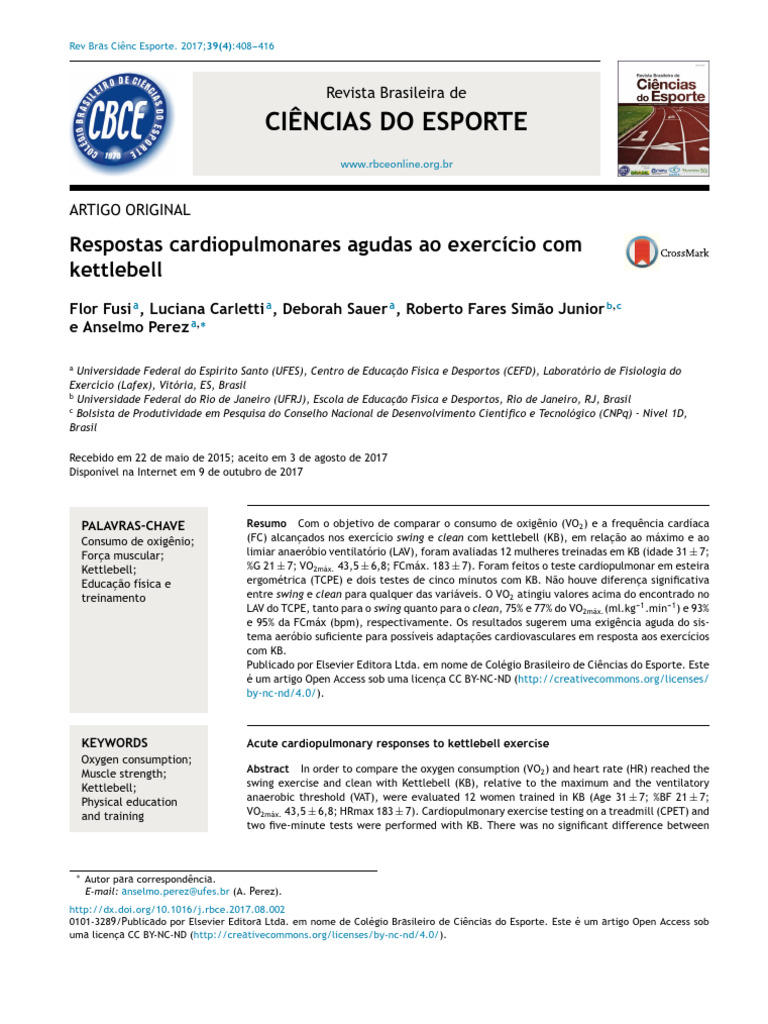 Respostas Cardiopulmonares Agudas Ao Exercício Com Kettlebell (Artigo) | PDF | Índice de massa ...