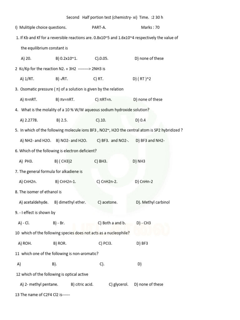 15 11th Chemistry Model Question Paper English Medium 1 | PDF ...