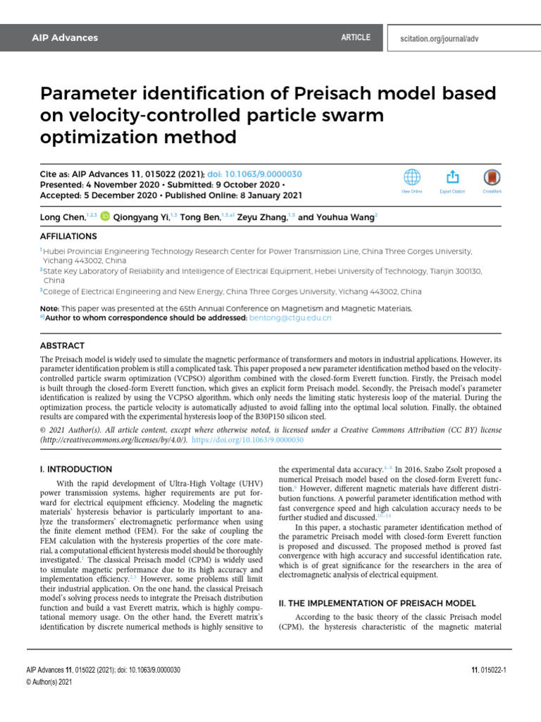 Parameter Identification of Preisach Model Based o | PDF | Hysteresis | Finite Element Method