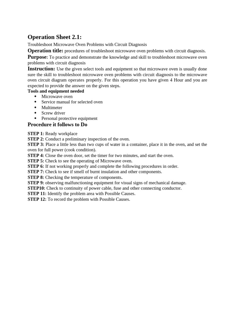 Operation Sheet 2.1 | PDF