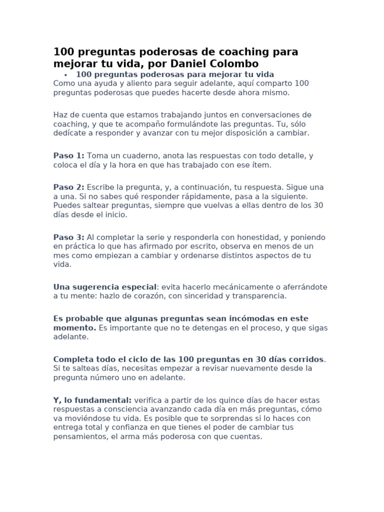 100 Preguntas de Coaching Transformador | PDF