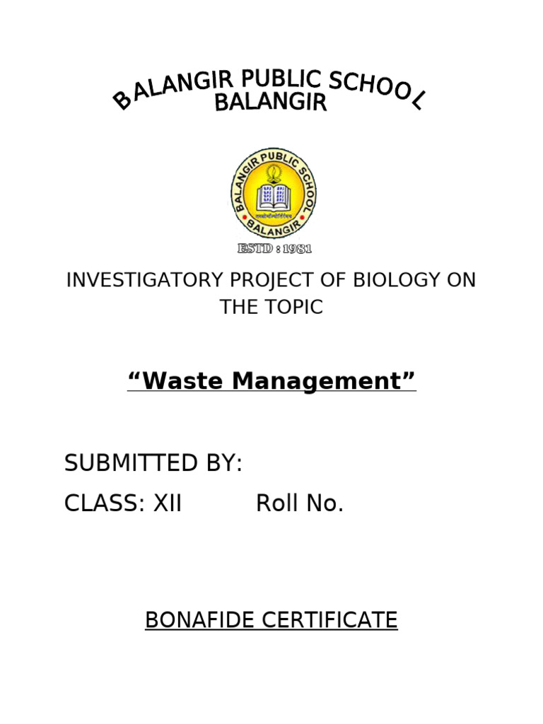 Biology Investigatory Project on Waste Management | PDF | Waste ...