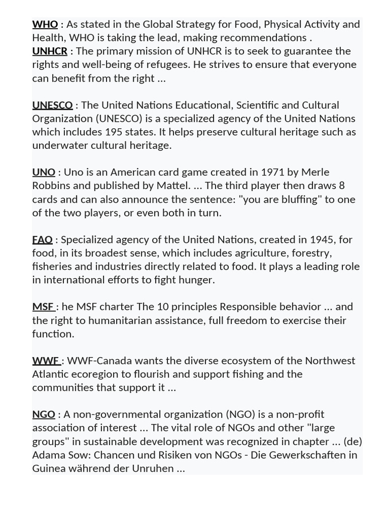 Unesco: WHO Unhcr | PDF