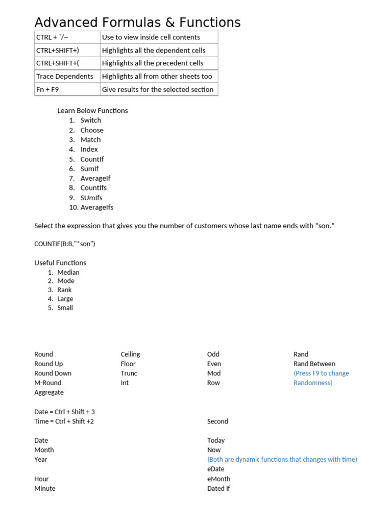 Advanced Formulas & Functions | PDF