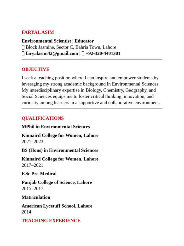 CV | PDF | Science | Environmental Science