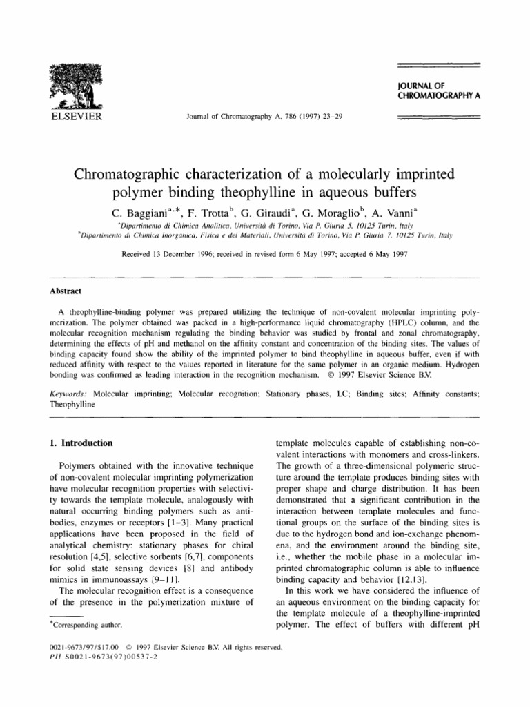 Theophylline-Binding Polymer Study | PDF | Chromatography | High ...