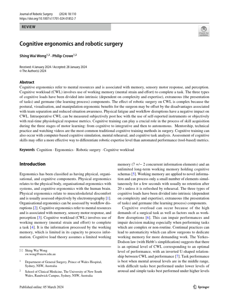Ok Cognitive Ergonomics and Robotic Surgery | PDF | Workload | Situation Awareness