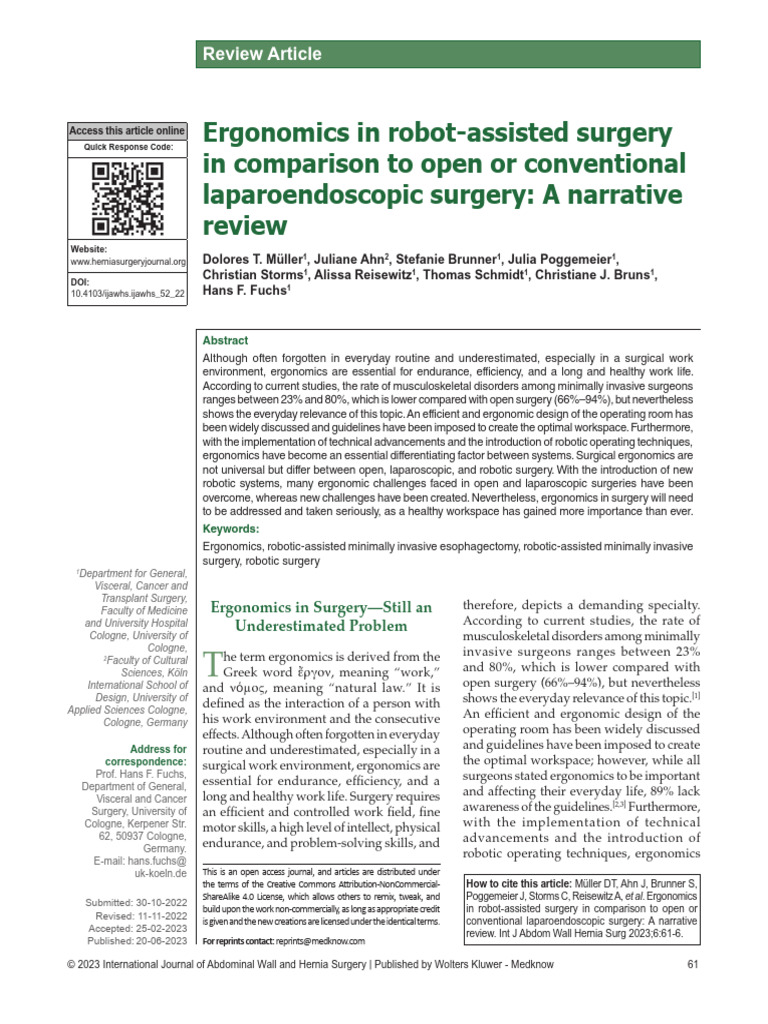 Ergonomics in Robot Assisted Surgery in Comparison.3 | PDF | Surgery ...