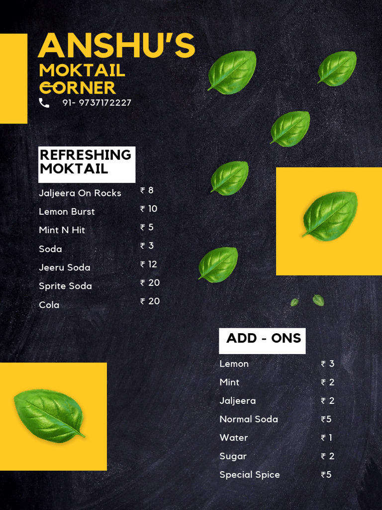 MOKTAIL Corner Menu and Prices | PDF
