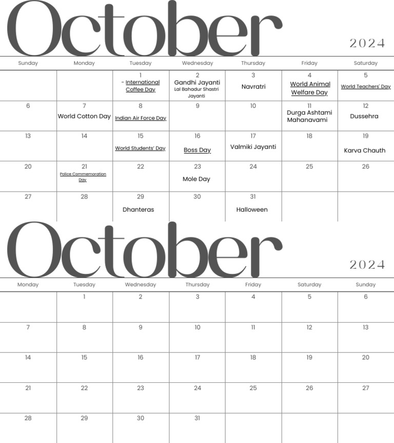 Modern Minimalistic Elegant Monthly Planner October 2023 Calendar | PDF