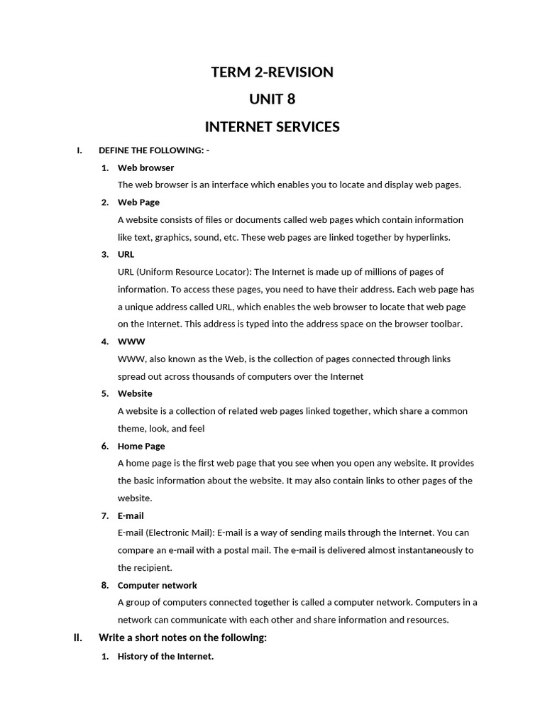 Computer Revision - T2 - Unit 8 | PDF | World Wide Web | Internet & Web