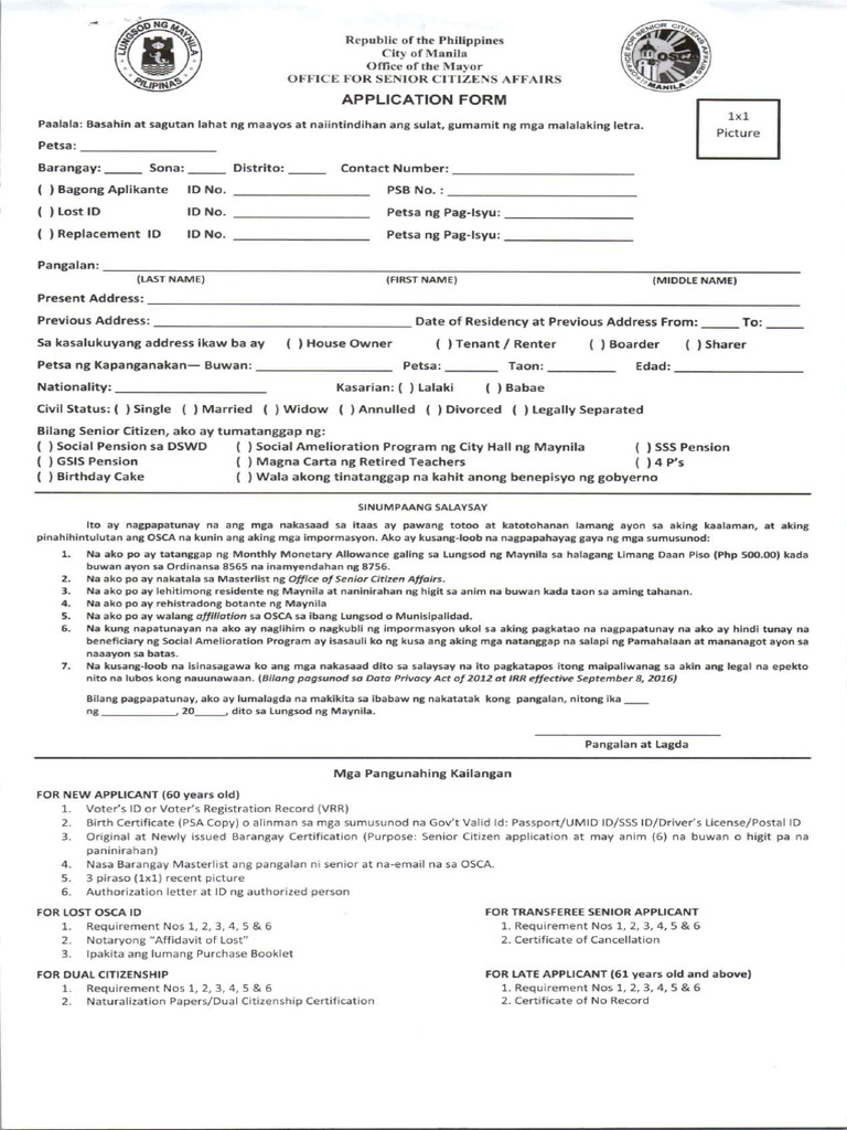 OSCA - Senior ID Application Form | PDF